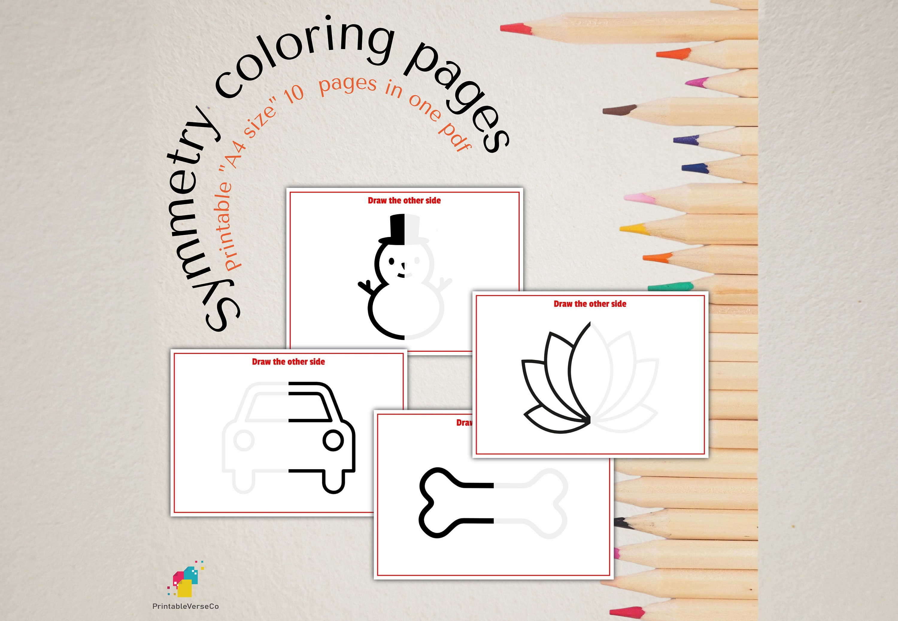 Printable Symmetry Drawing Coloring Pages for Kids With - Etsy