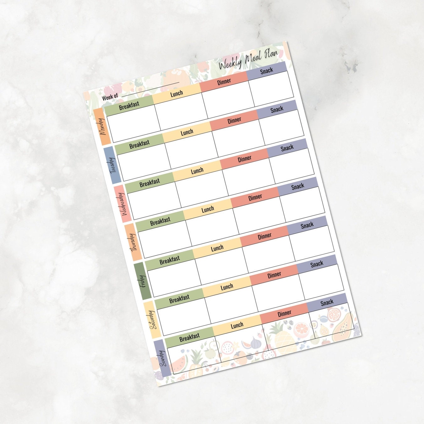 Printable Meal Planner Student Meal Planner Colorful Planner Family ...