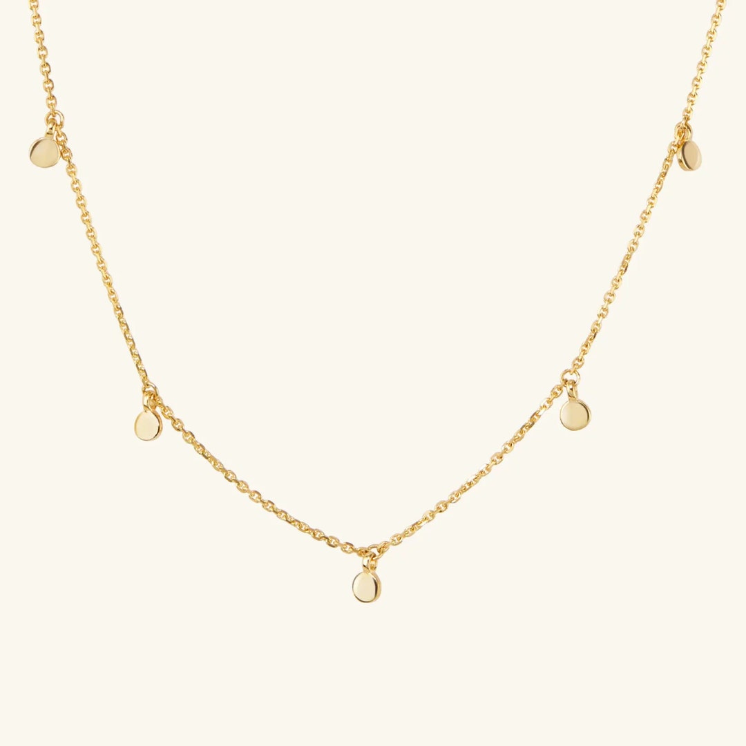 Dot Chain Necklace / 14k Solid Gold Tiny Disc Necklace / - Etsy