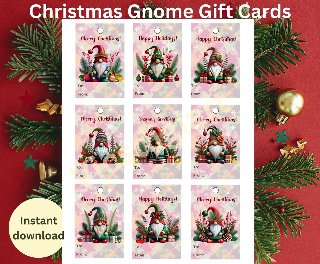 Christmas Gnome Gift Tags, Printable Xmas Tags, Gift Tags, Digital ...