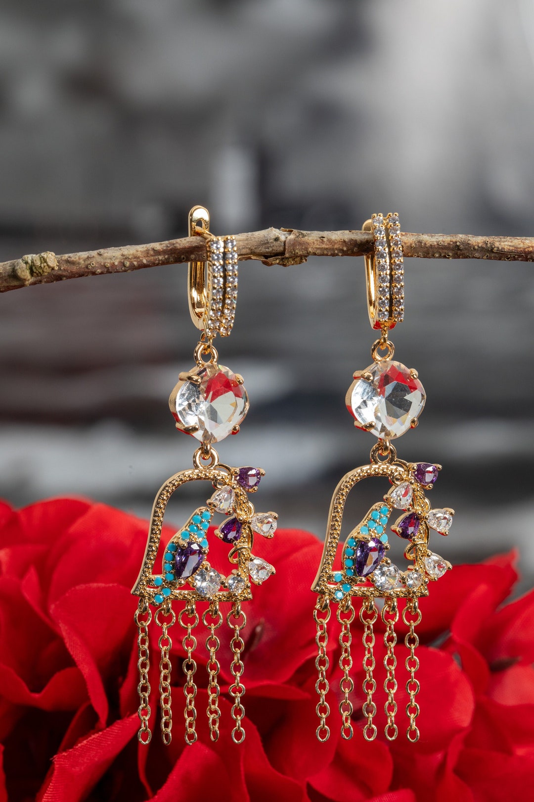 Statement Earrings Gold Tassel Earrings Bird Earrings Bird Jewelry Bird ...