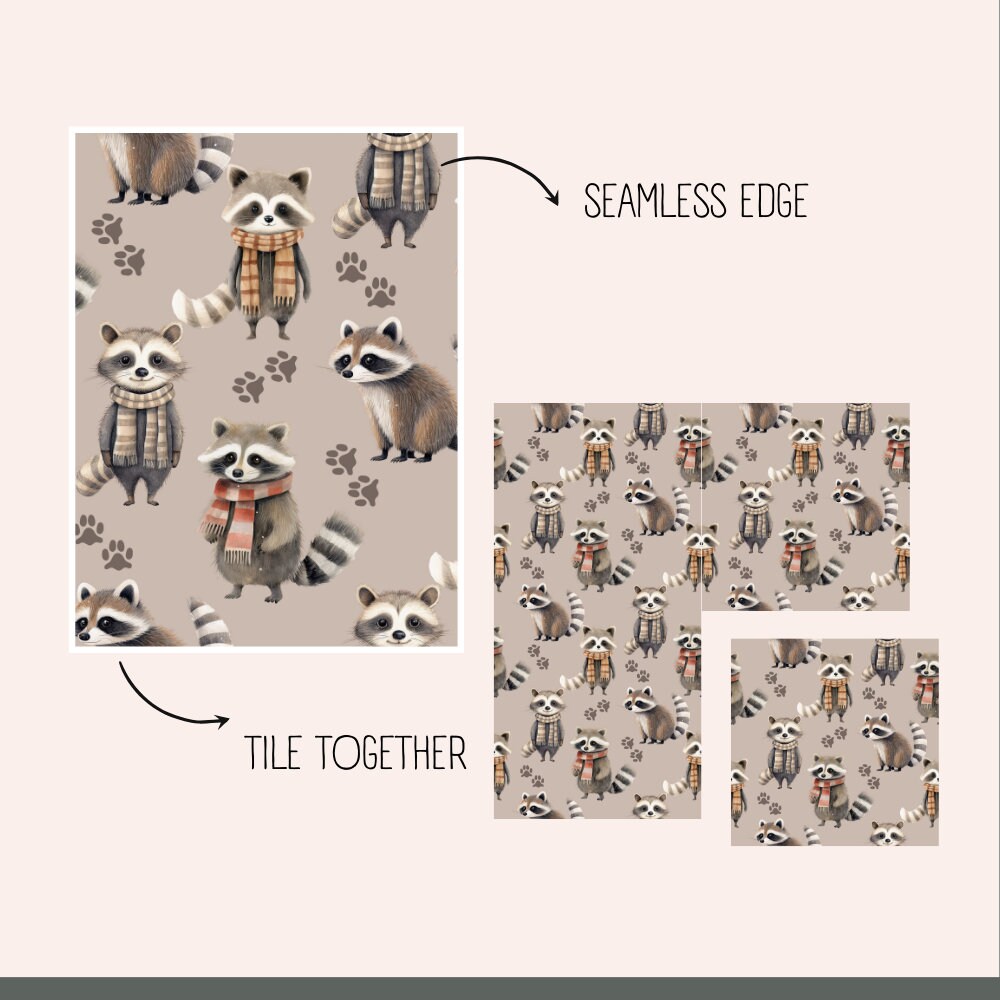Raccoon Pattern, Digital Seamless Wallpaper Pattern, Opossum Png, Sublimation Design for Socks ...