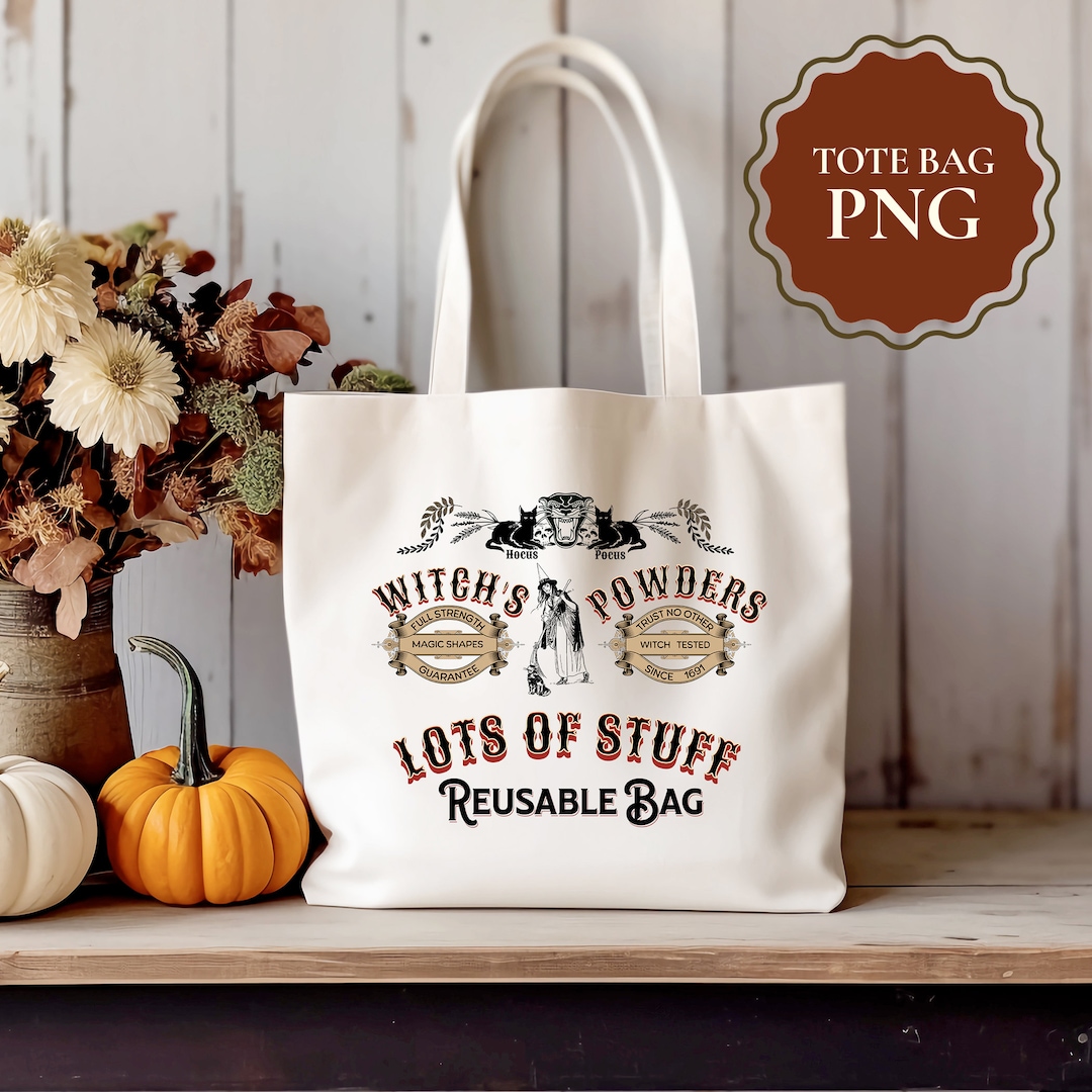 Lots of Stuff Witch Tote Bag Png, Halloween Canvas Bag Design, Grocery ...