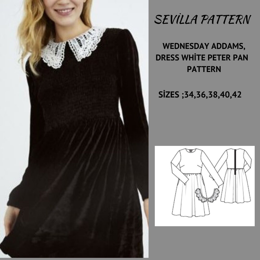Wednesday Addams İnspired Dress Pattern White Peter Pan - Etsy