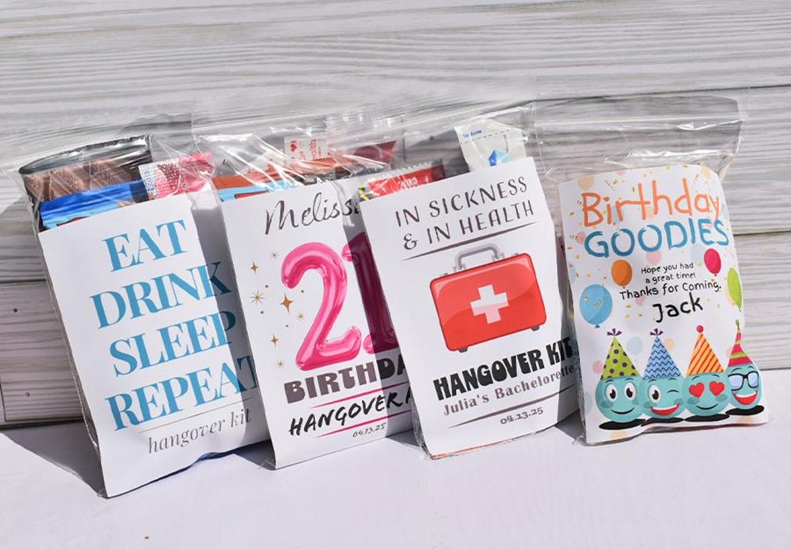 Custom Party Hangover Kit Sticker, Printable Label, Editable on Canva ...