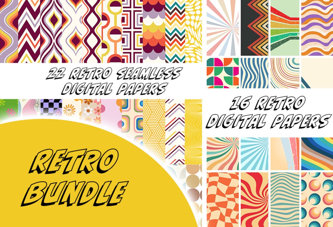 Retro Digital Paper Bundle: Seamless Vintage Patterns (digital Download ...