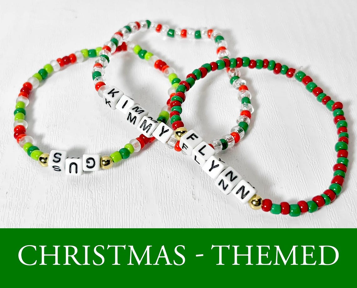 Personalized Christmas Bracelet Making Kit, Kids Holiday Party Name ...