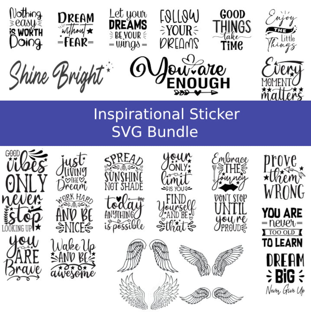Inspirational Sticker Bundle, SVG Image Set, PNG Transparent Background ...
