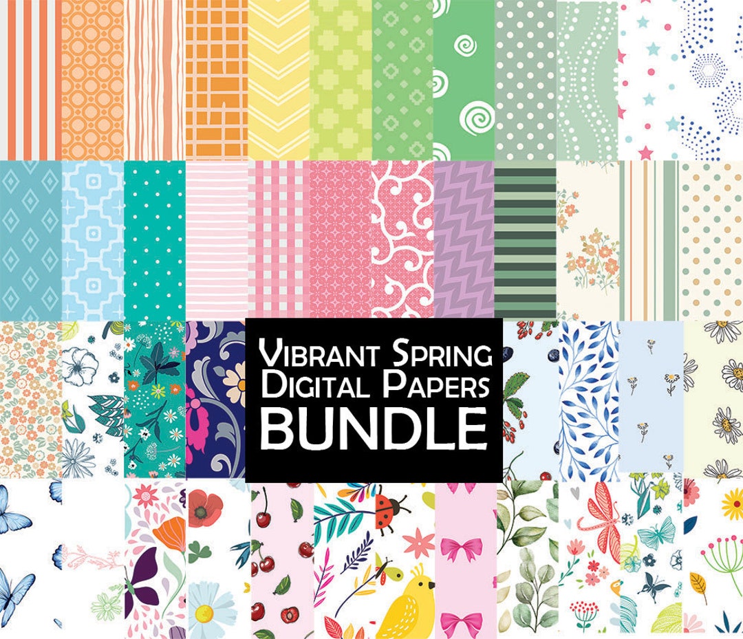 Digital Papers Bundle, Spring Colors and Flowers Seamless Printable ...