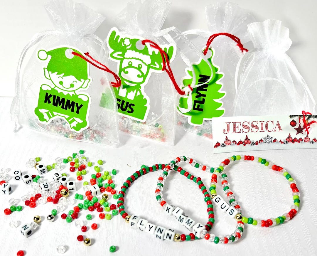 Personalized Christmas Bracelet Making Kit, Kids Holiday Party Name ...