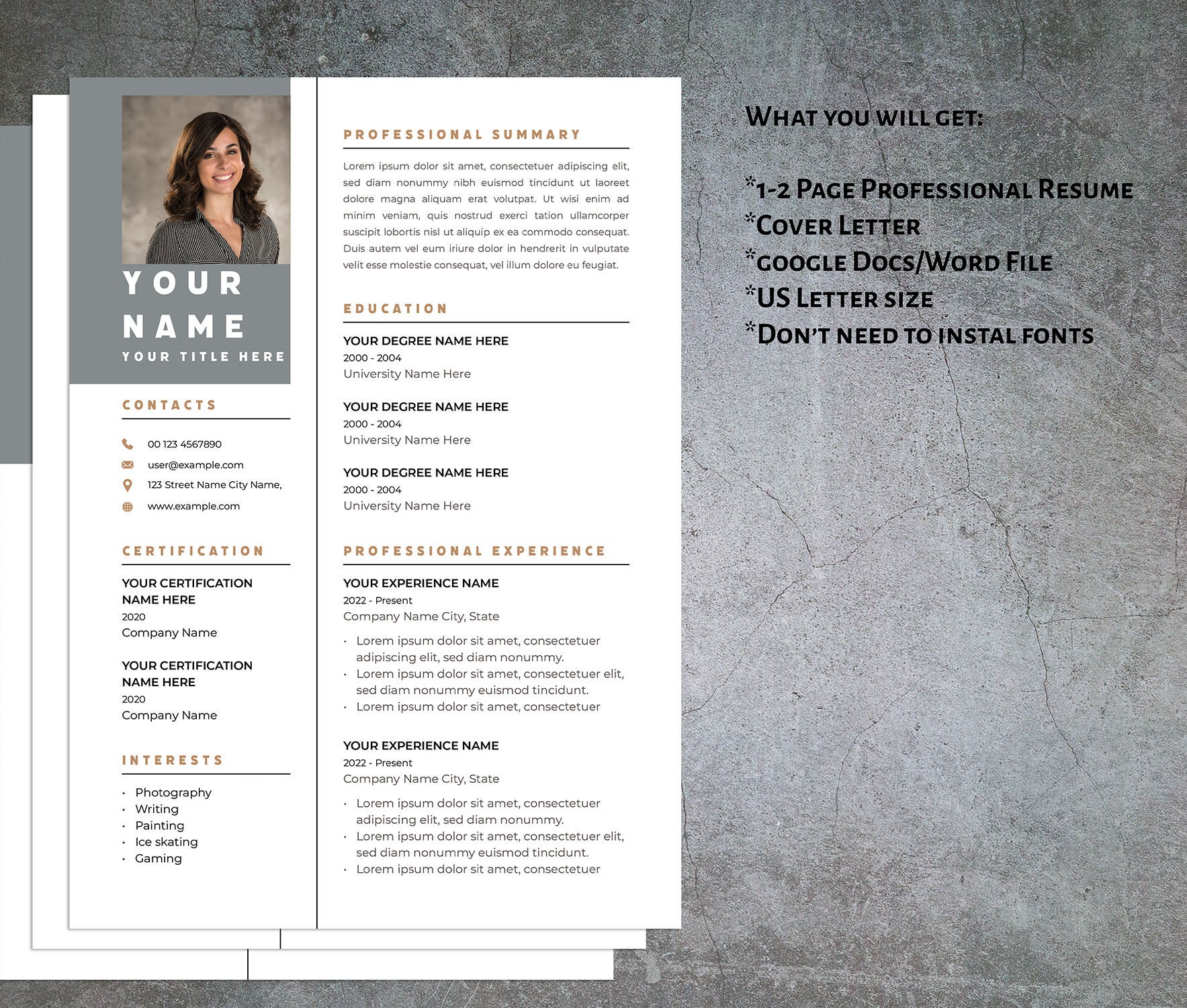 Professional Resume Template for Google Docs, Word, Pages, Modern ...