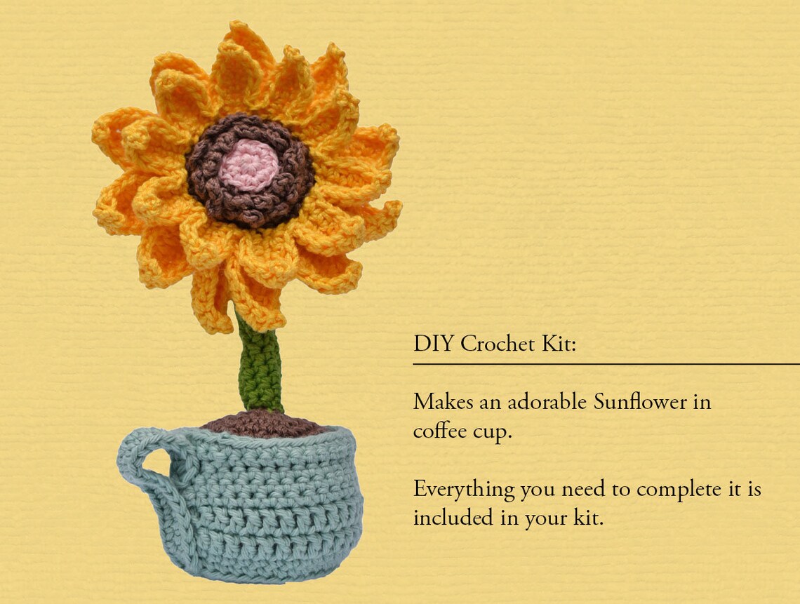 Sunflower Crochet Kit, Amigurumi Sunflower Pattern, Cute Crochet ...