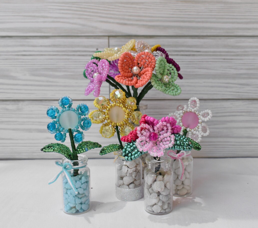 Mini Beaded Flower Bouquet, Unique Cute Forever Flowers, Weddings ...