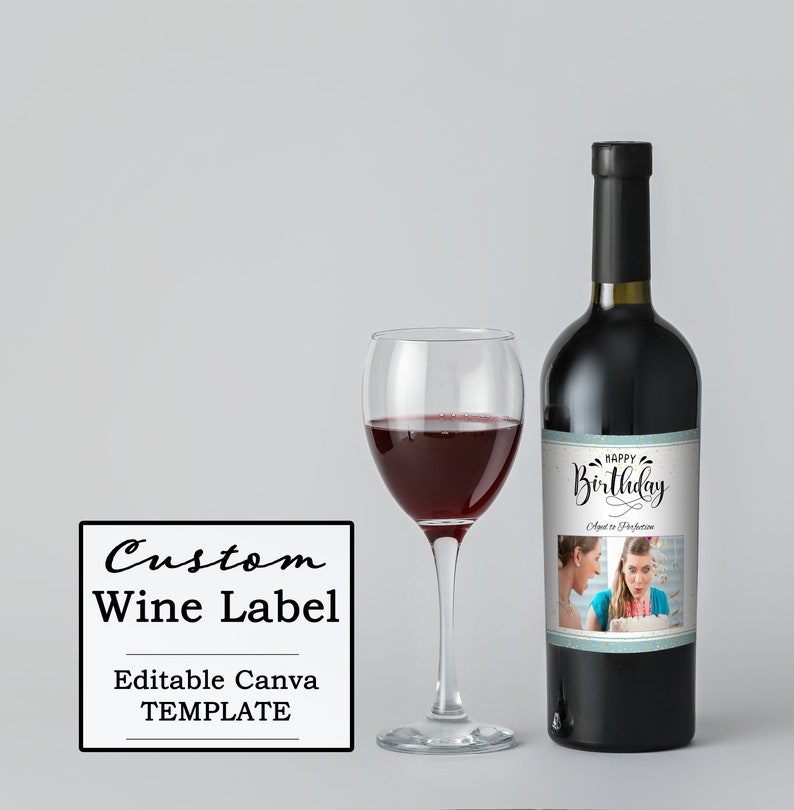 Custom Birthday Wine Label: Editable Canva Template (digital Download ...