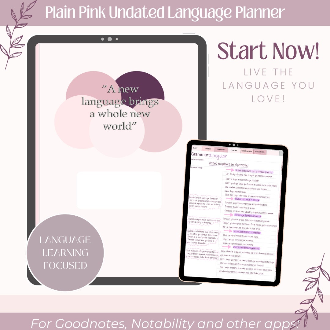 Simple Pink Language Planner - Etsy UK