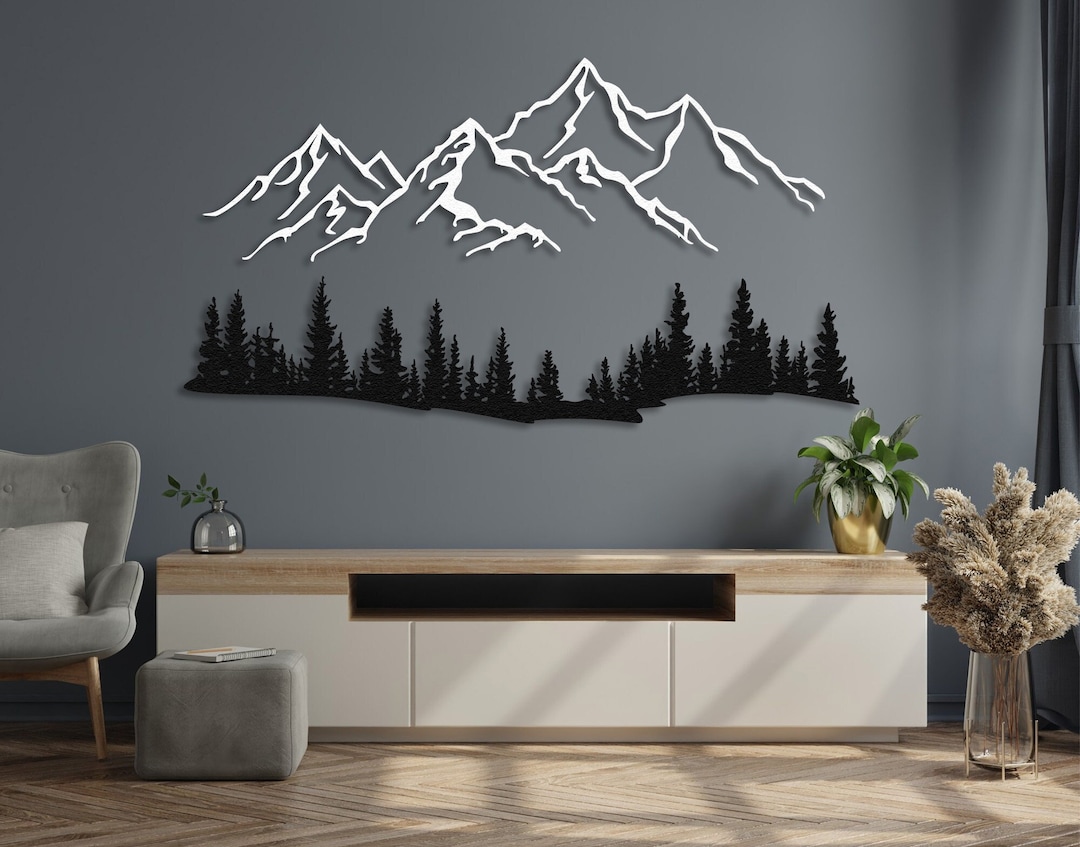 Mountain Forest Silhouette Metal Wall Art Nature Decor Gift, Trendy ...