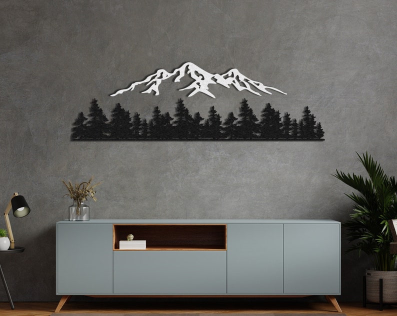 Mountain Forest Metal Wall Art Nature Decor Gift, Oversized Large Metal ...