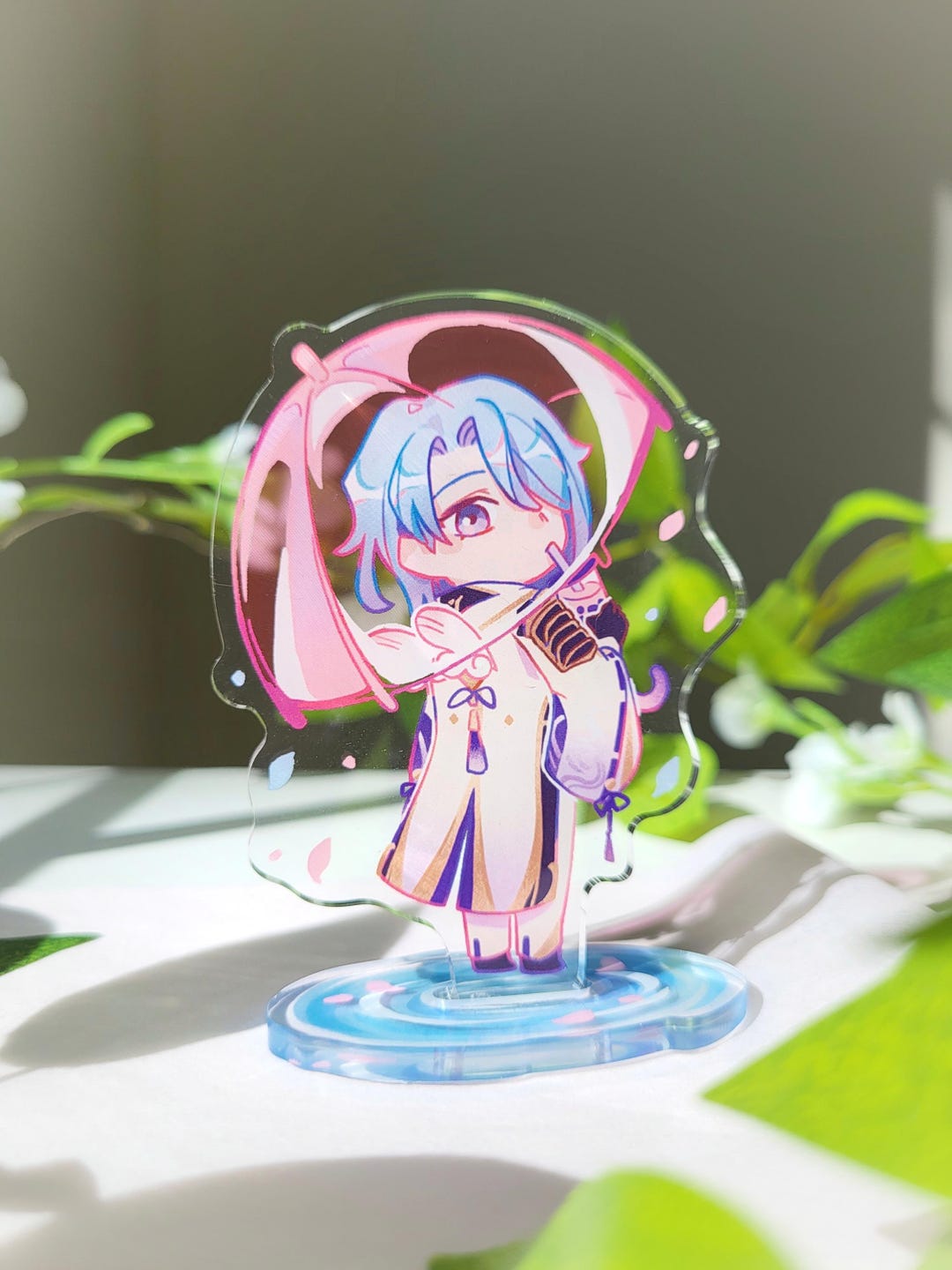Genshin - Kamisato Ayato Drinking Boba in Flower Rain Mini Acrylic ...
