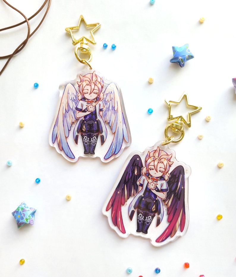 Genshin - Albedo Angel/demon Doubled-sided 2.5 Inch Glitter Epoxy ...