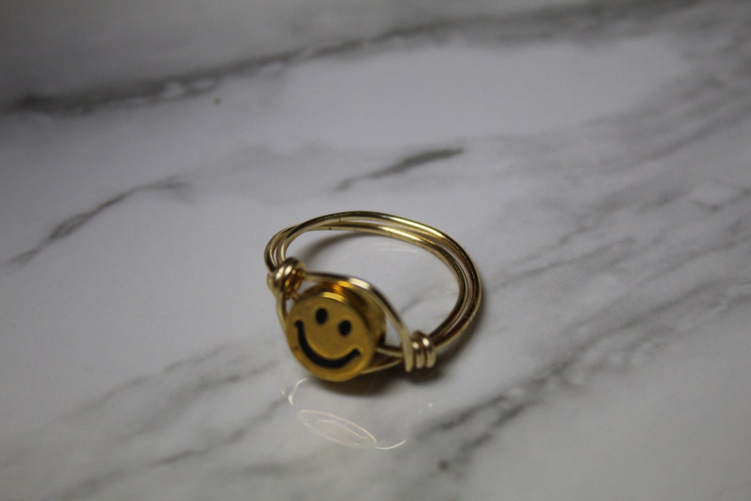 Smiley-face Copper Wire-wrapped Bead Ring - Etsy