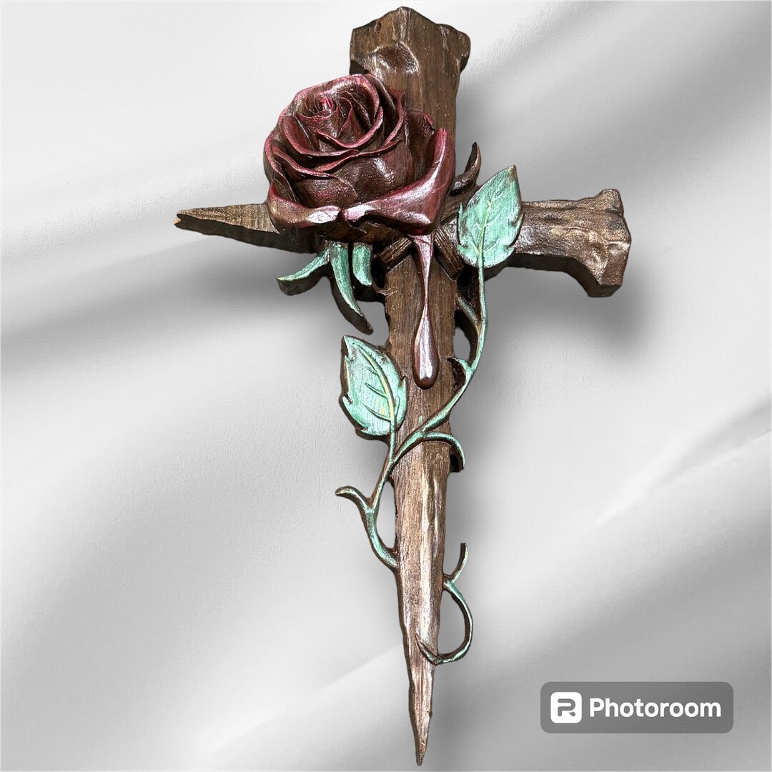 Hand-carved Walnut Rose Cross: Gilding Wax Religious Wall Decor - Etsy