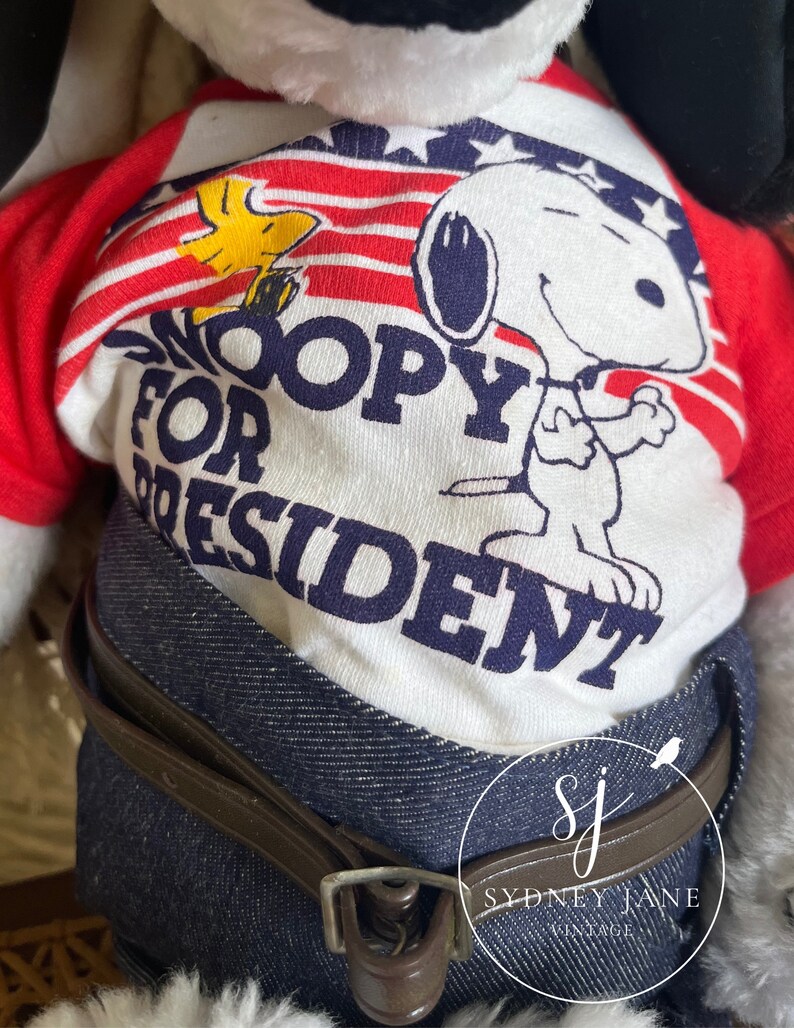 Vintage. Peanuts 1968 snoopy for President Plush. Jeans. Shirt. Belt. Collar. best Dressed ...
