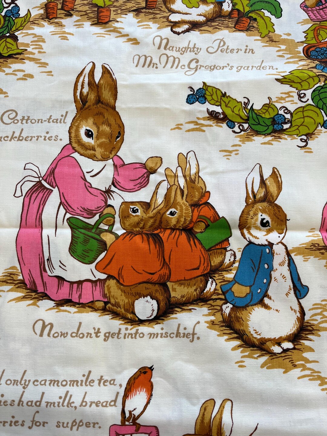 RARE Vintage PETER RABBIT Fabric. Cotton. Light Canvas. Duck. 50"w ...
