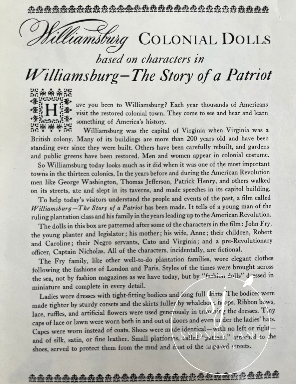 Williamsburg Colonial Dolls 8 Dolls, 8 Sets of Costumes Paper Dolls ...