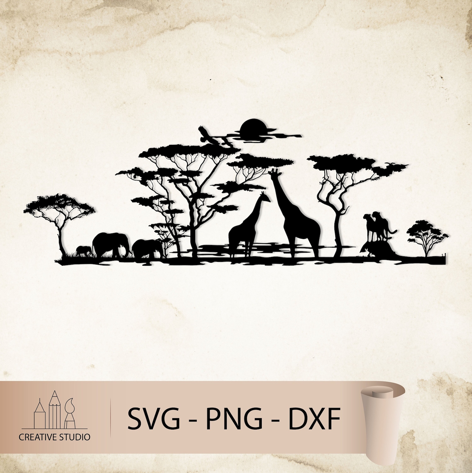 African Animals Set Line Art Cut File, Click Dxf Files, Line Art Cut ...