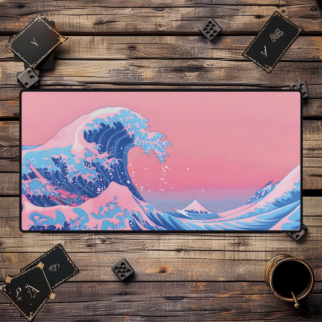 Pink Wave Desk Mat Kawaii Playmat Pastel Cute Ocean Water Aesthetic ...