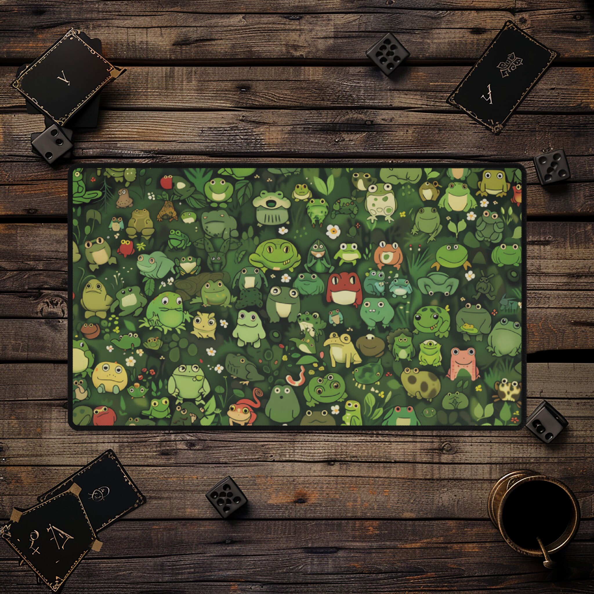 MTG Playmat, Frogs Collage Anime Kawaii Style Green Approx 24''x14 ...