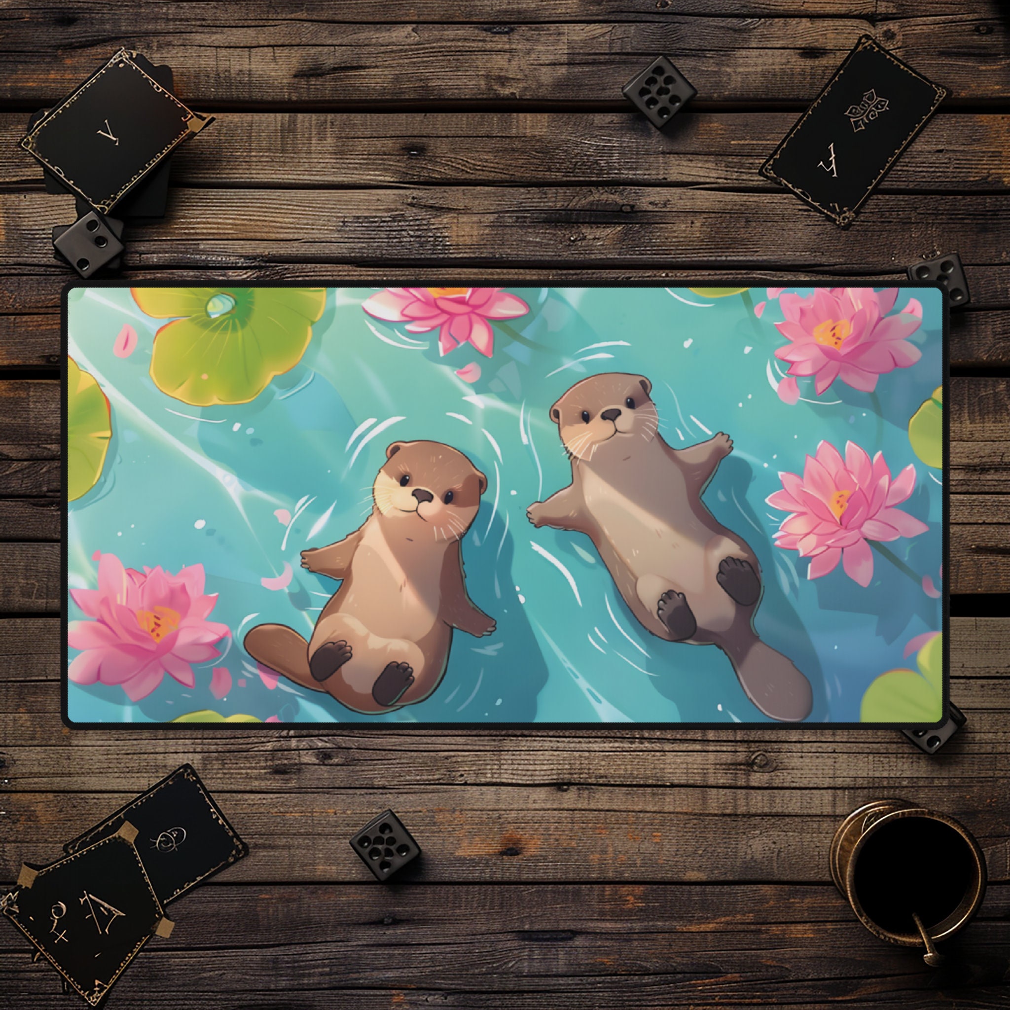 Cute River Otters Desk Mat Kawaii Pastel Pond Cozy Aesthetic Mouse Pad ...