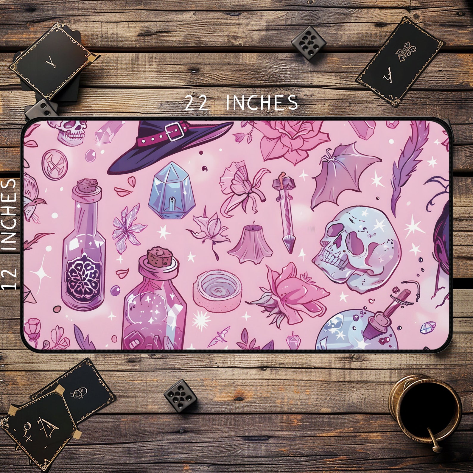 Pink Witchy Theme Desk Mat MTG Playmat TCG Lorcana Fallout Anime ...