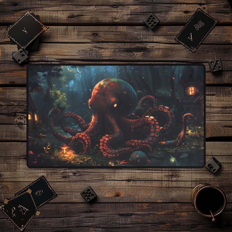 Octopus Desk Mat Playmat Dark Fantasy Anime Cozy Aesthetic Mousepad ...