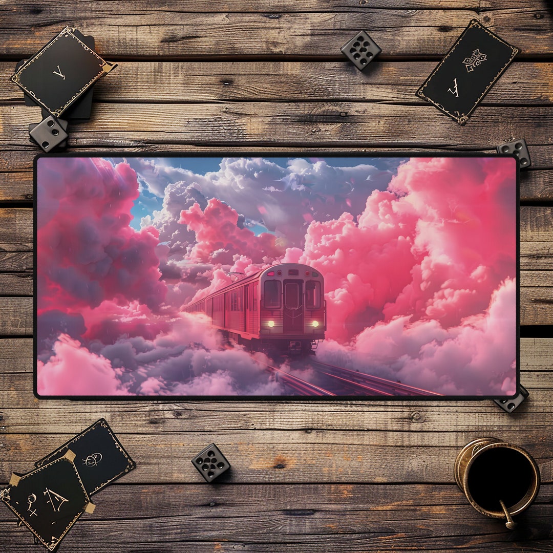 Pink Train Desk Mat, MTG Playmat, TCG, Lorcana Fallout Dreamy Clouds ...