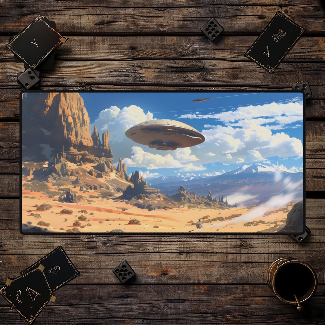 Spaceship Desk Mat Fantasy Desert Alien Cozy Aesthetic Mouse Pad ...