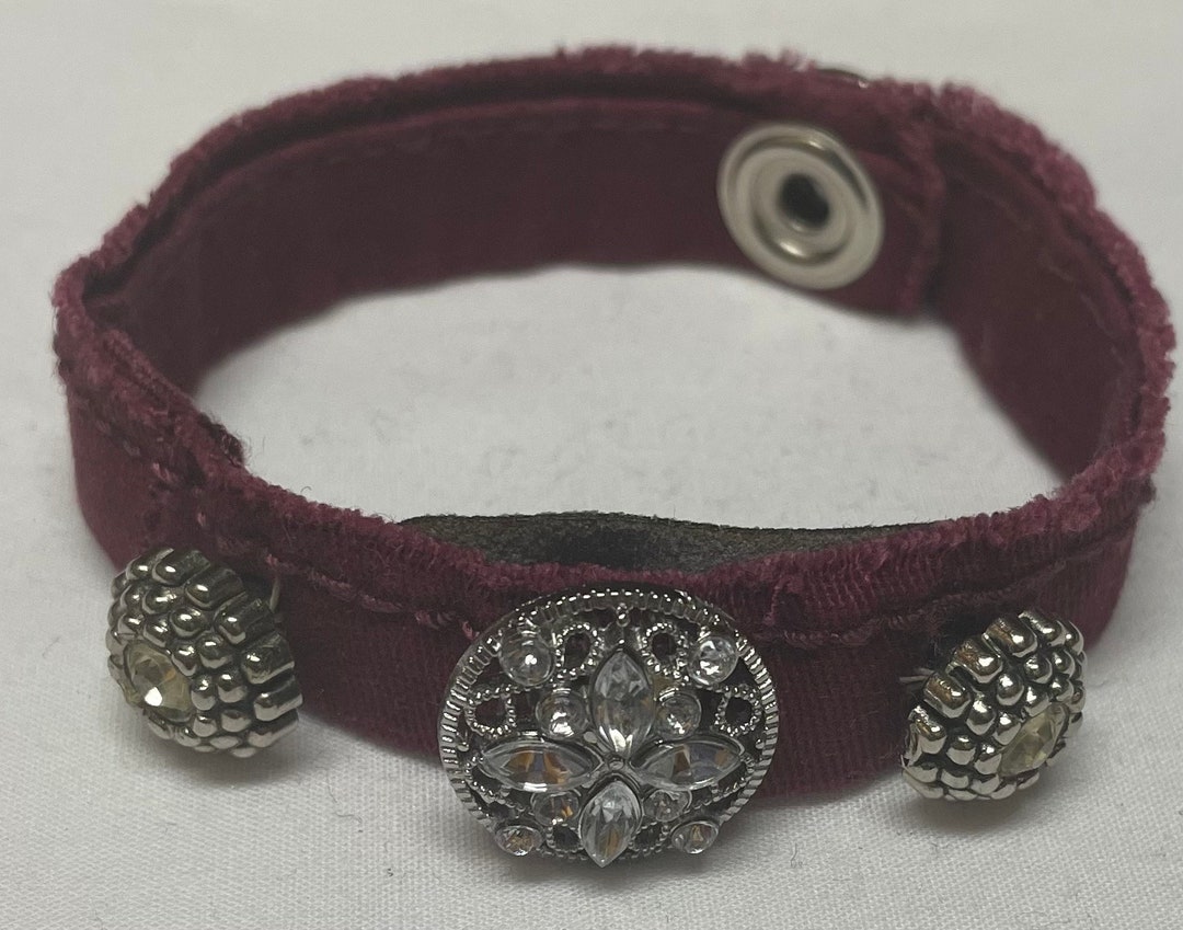 Denim Bracelet With Crystal Buttons Burgundy Recycled Denim, Denim ...