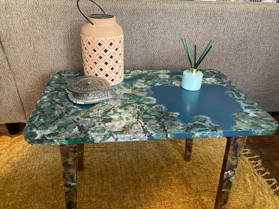 Blue Blossom Table, Decoupaged Coffee Table, Upcycled Side Table, Painted Reading Table - Etsy UK