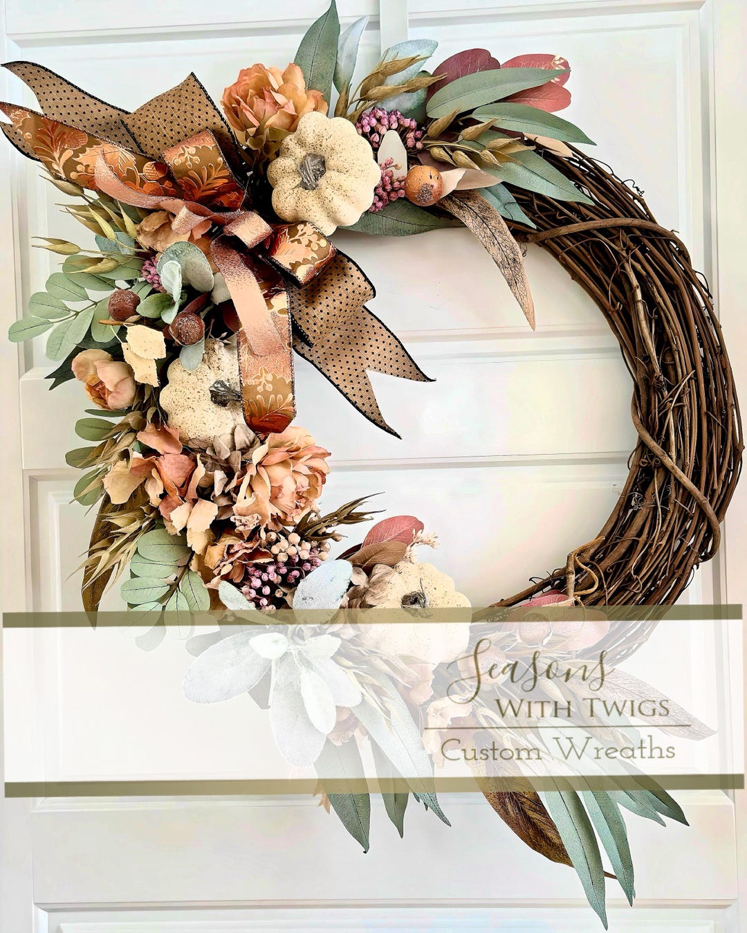 Fall Autumn Wreath - White Pumpkin Pheasant Feather Traditional - Etsy