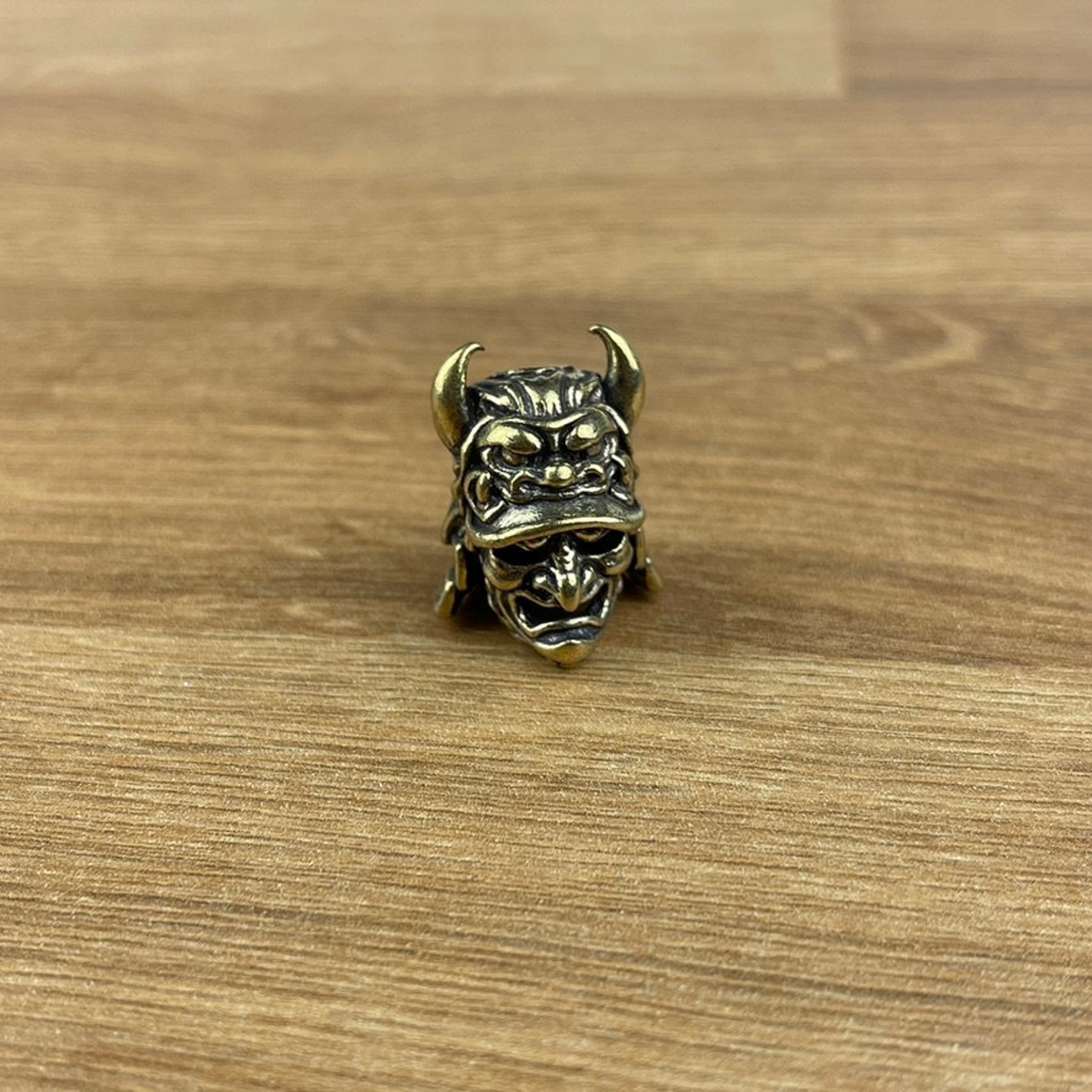 Brass Japanese Eagle Nose Samurai Helmet Head Bead Small Ornament ...