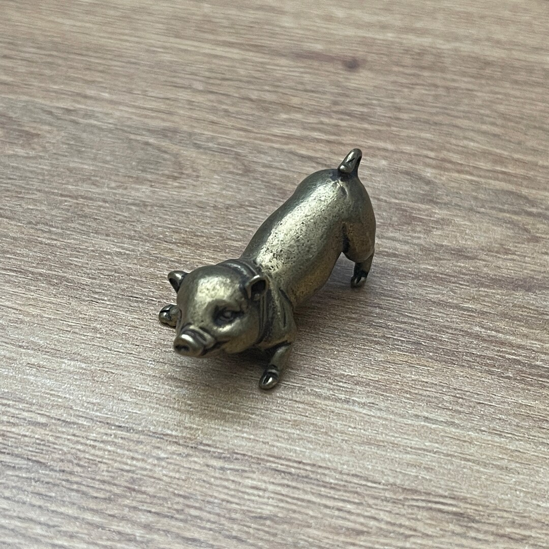 Solid Brass Baby Pig - Small Ornament Statue - Miniature Figurines ...