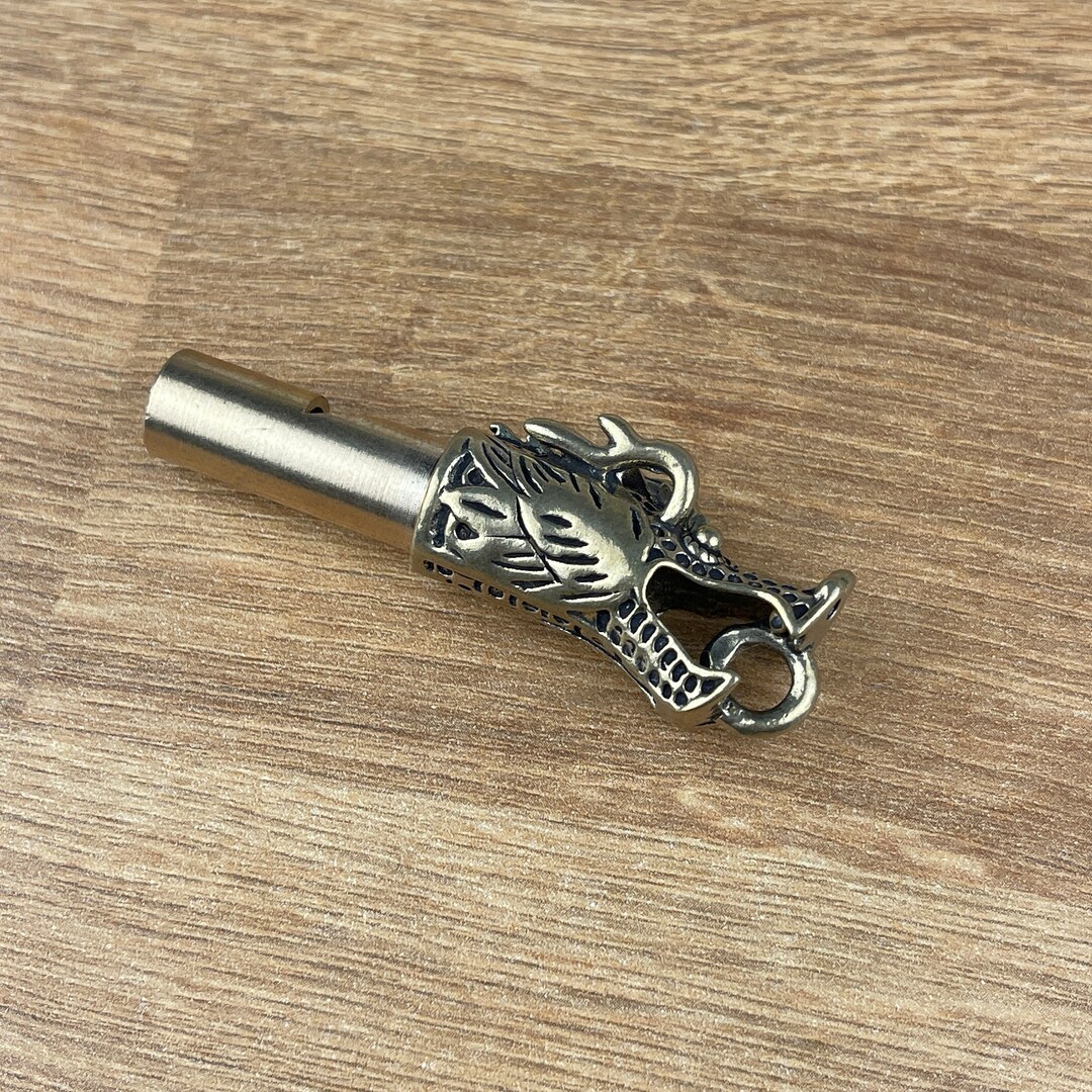 Solid Brass Dragon Head Whistle Keychain - Small Ornament Statue ...
