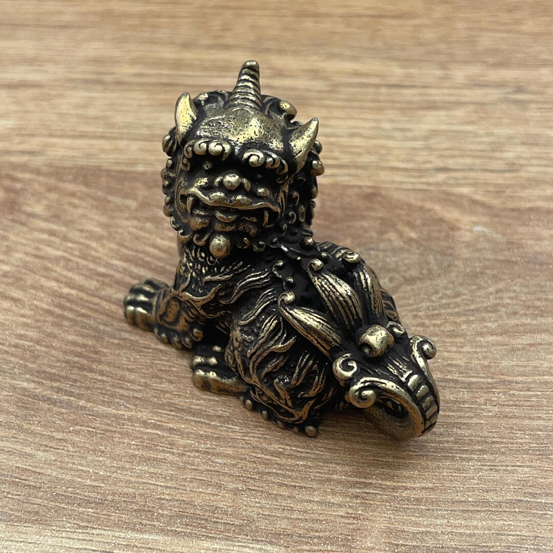 Solid Brass Chinese Myth Beast Qi Lin - Small Ornament Statue ...
