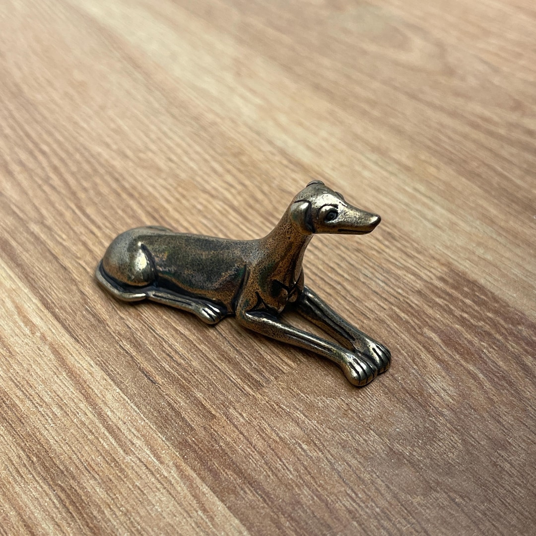 Solid Brass Laying Greyhound Dog - Small Ornament Statue - Miniature ...