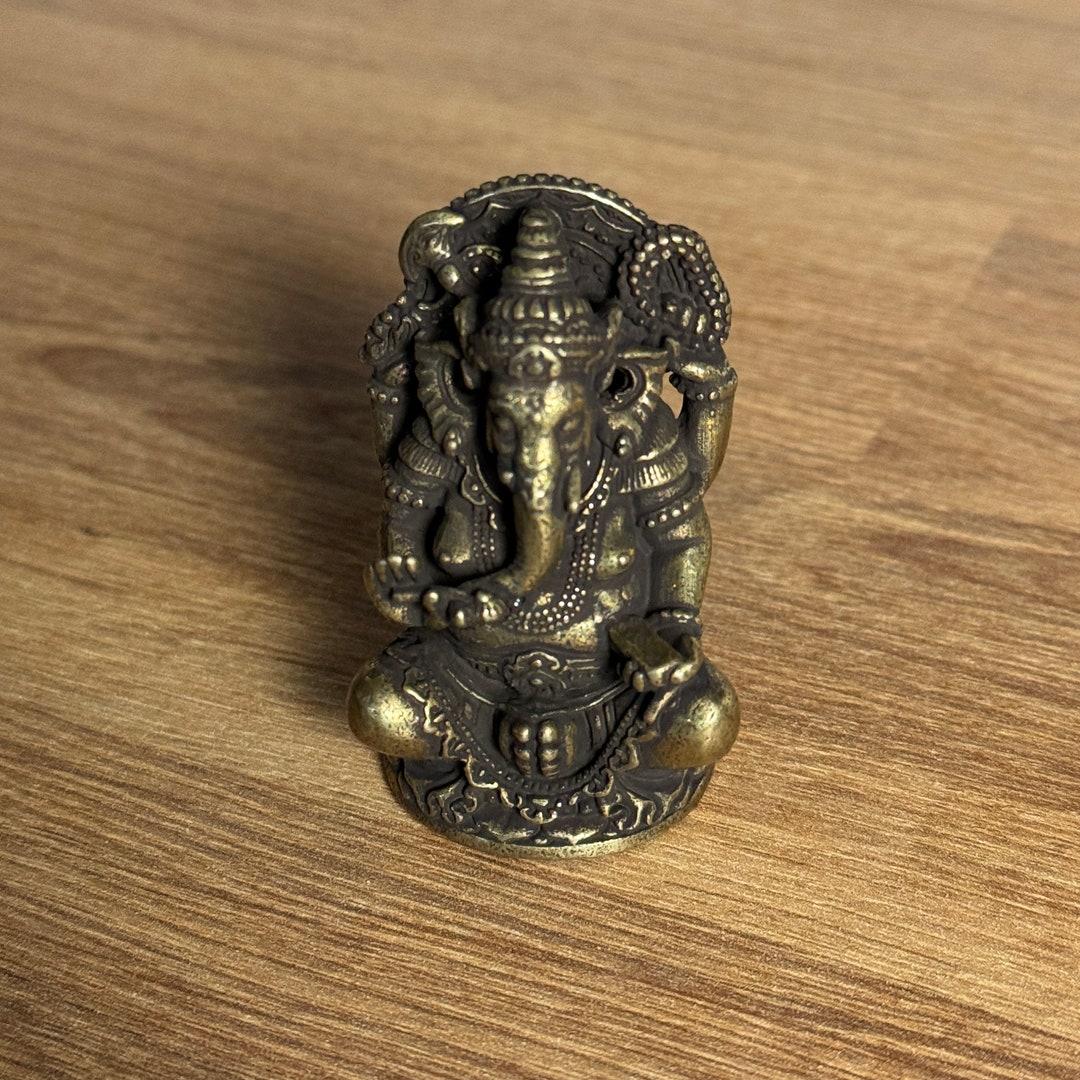 Solid Brass Hindu Lord Ganesha - Small Ornament Statue - Miniature ...