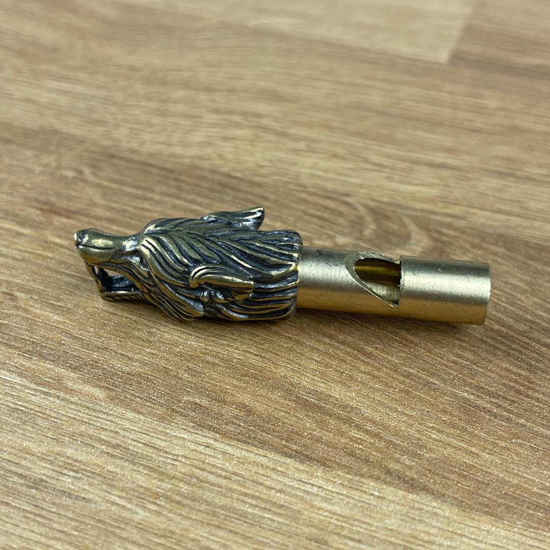 Solid Brass Wolf Head Whistle Keychain - Small Ornament Statue ...