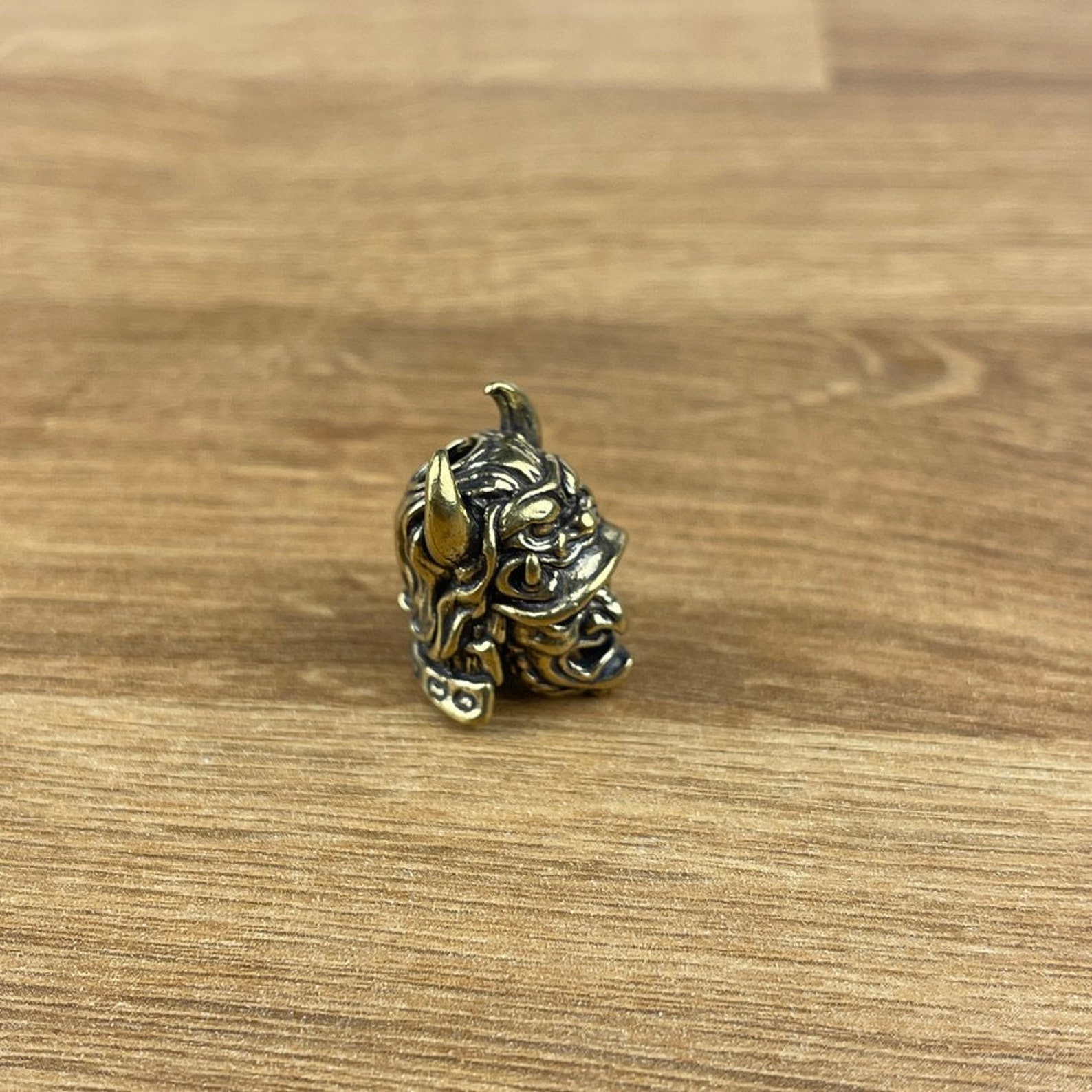 Brass Japanese Eagle Nose Samurai Helmet Head Bead Small Ornament ...