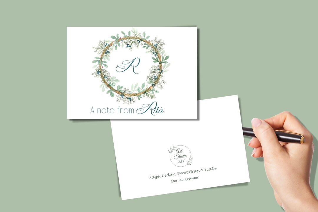 Sage, Cedar Sweetgrass Wreath, Note Cards, Personalized 4.25" X 5.5 ...