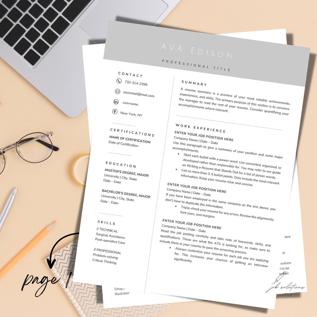 Professional Simple Resume Template for Google Docs, Word and Apple ...