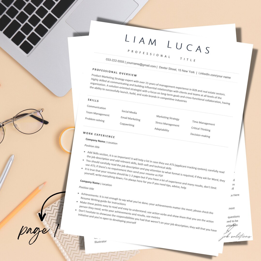 Professional Simple Resume Template for Google Docs, Word and Apple ...